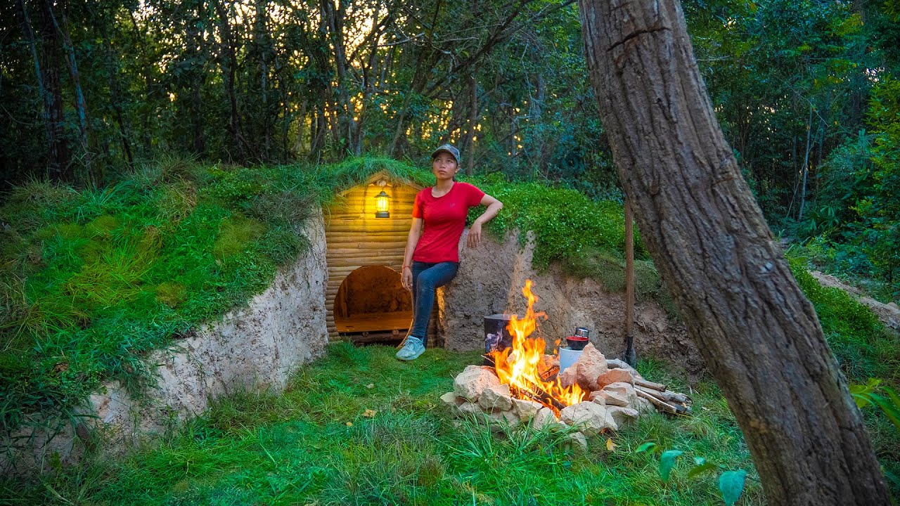 Girl Living Off Grid Build The Most Beautiful dugout in the forest ...