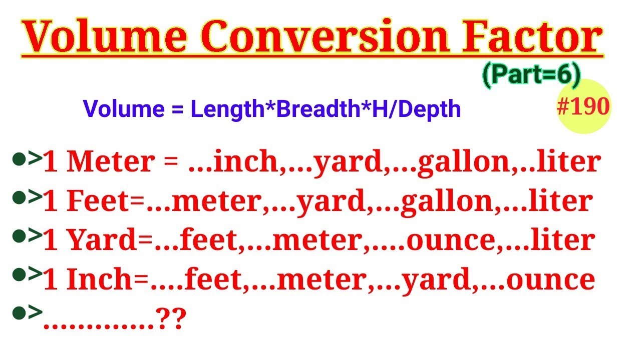 VOLUME || Different Conversion Factor in Volume || Conversion Unit in ...
