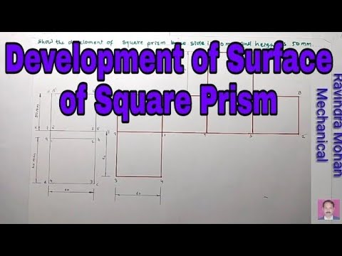 Development of square prism in hindi engineering drawing - YouTube