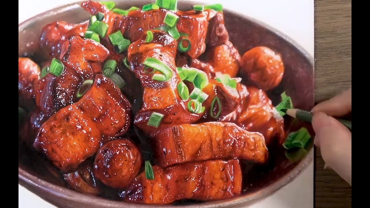 「pencil sketch」Draw a plate of delicious soy-braised pork! - YouTube