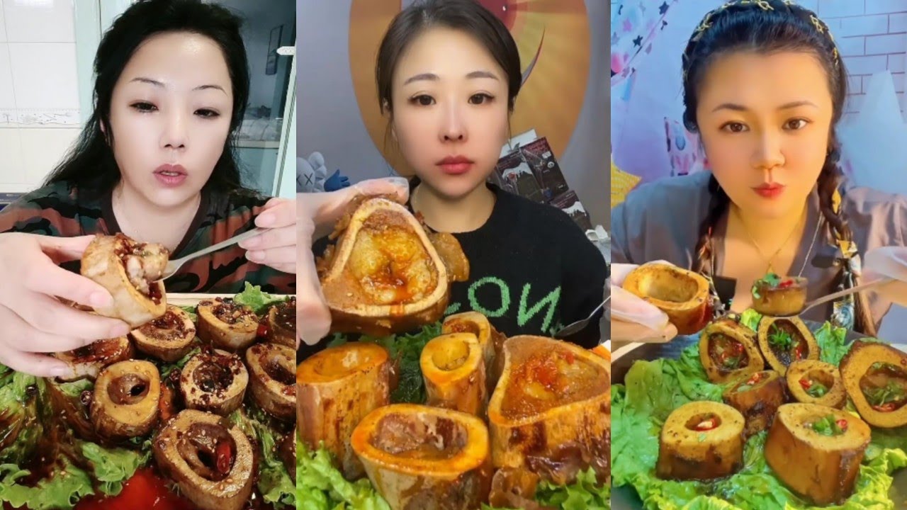 Chinese Food Mukbang Eating Show | Red beef bone marrow | Beef Bone ...