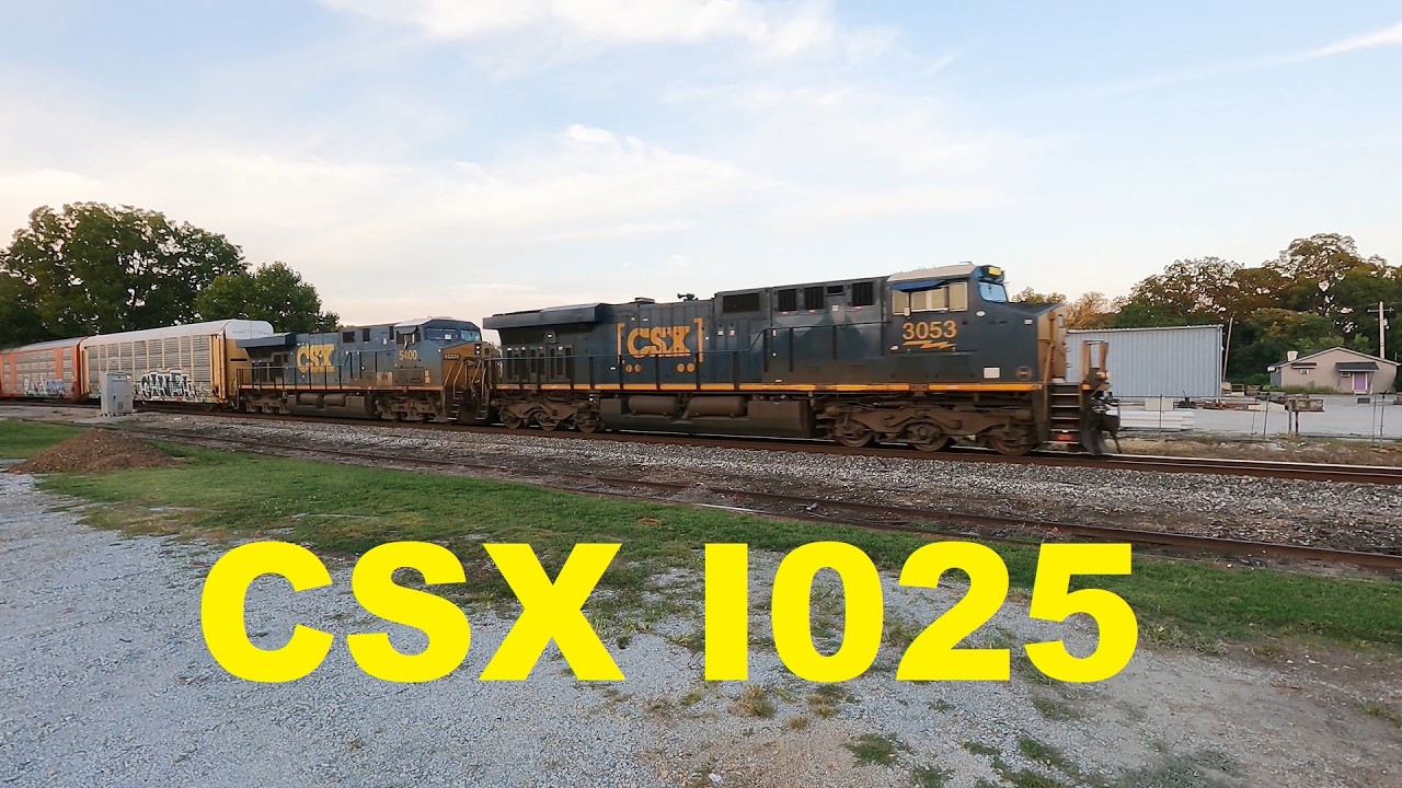 CSX I025 Autorack / Container / Piggyback Trailer Train with 3053, 5400, 3233 in Athens - YouTube