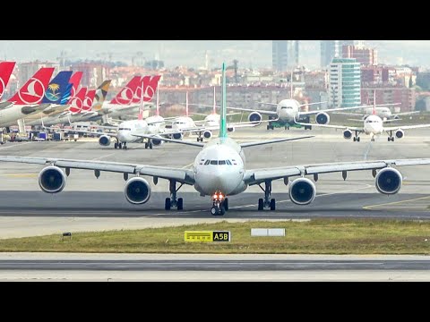 (4K) Very busy times! Plane spotting day a Istanbul Airport - A340-600 ...