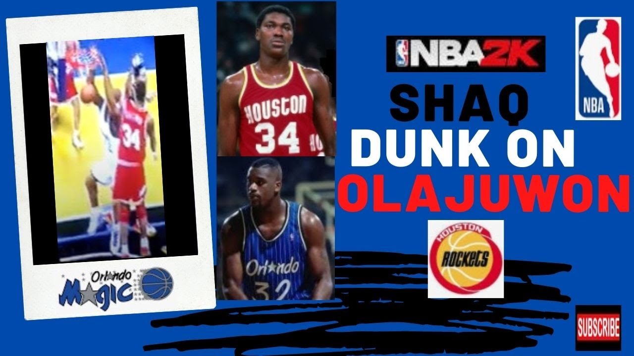 SHAQ 2 HANDED SLAM VS OLAJUWON. POSTERIZE! - YouTube