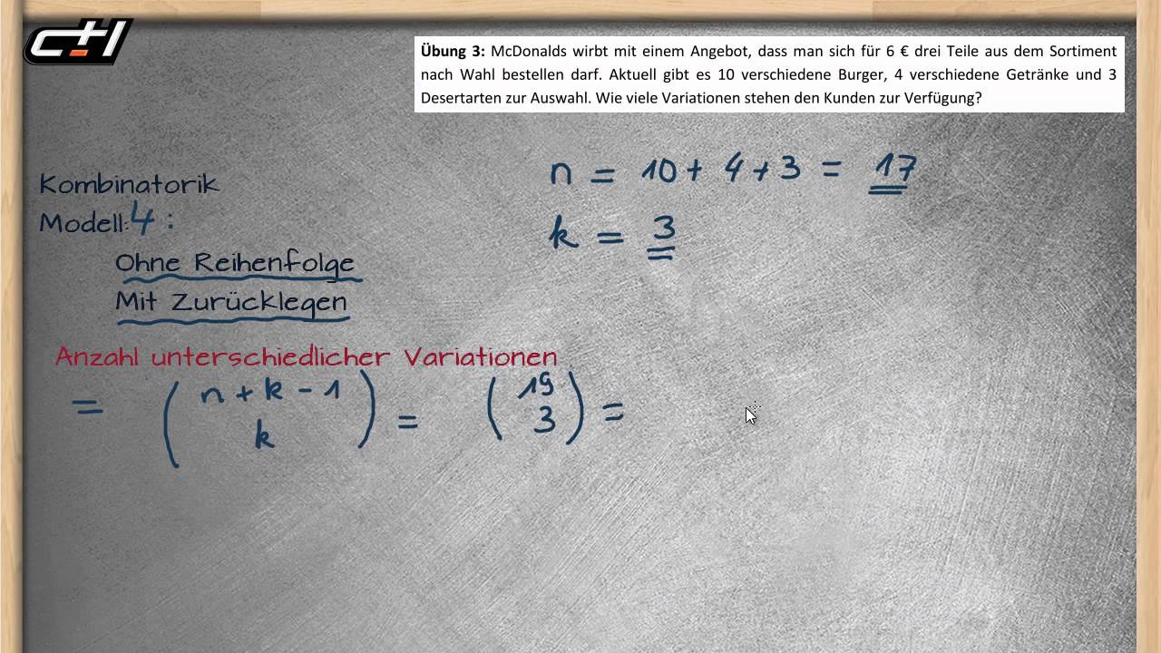 Kombinatorik || Mit Zurücklegen und ohne Reihenfolge ★ Übung 3 mit ...