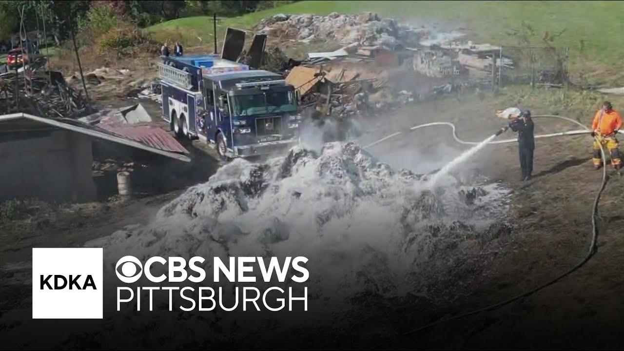 Pennsylvania barn fire still smoldering days later - YouTube