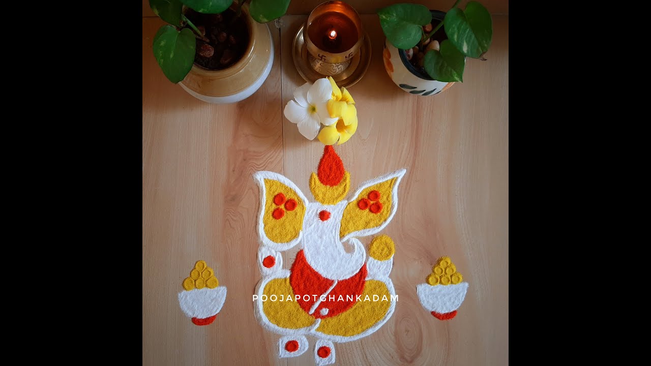 Ganpati bappa rangoli design | Easy to draw Ganesha rangoli | Chaturthi ...