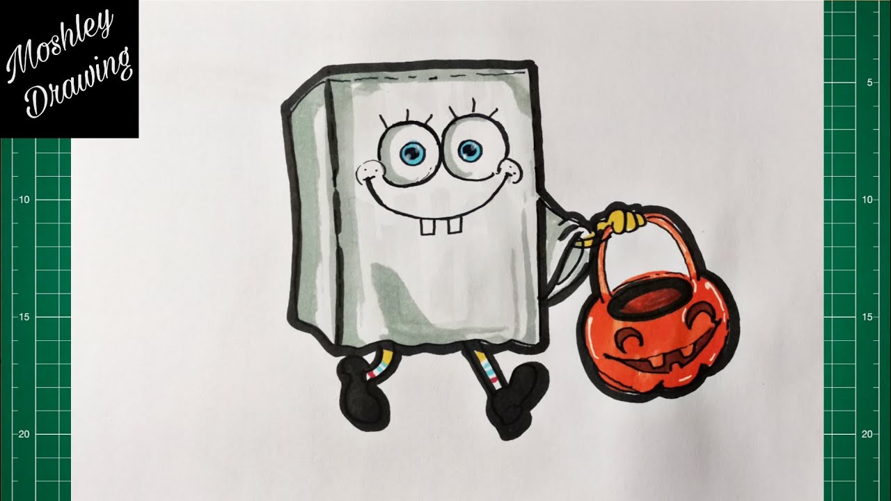 How to Draw Halloween SpongeBob as a Ghost - YouTube