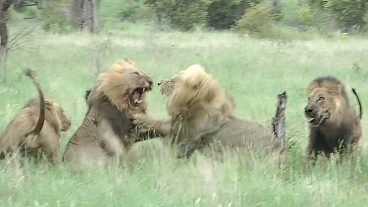 The Clash of Lion coalitions: Brutal fight erupts as one Lion asserts ...