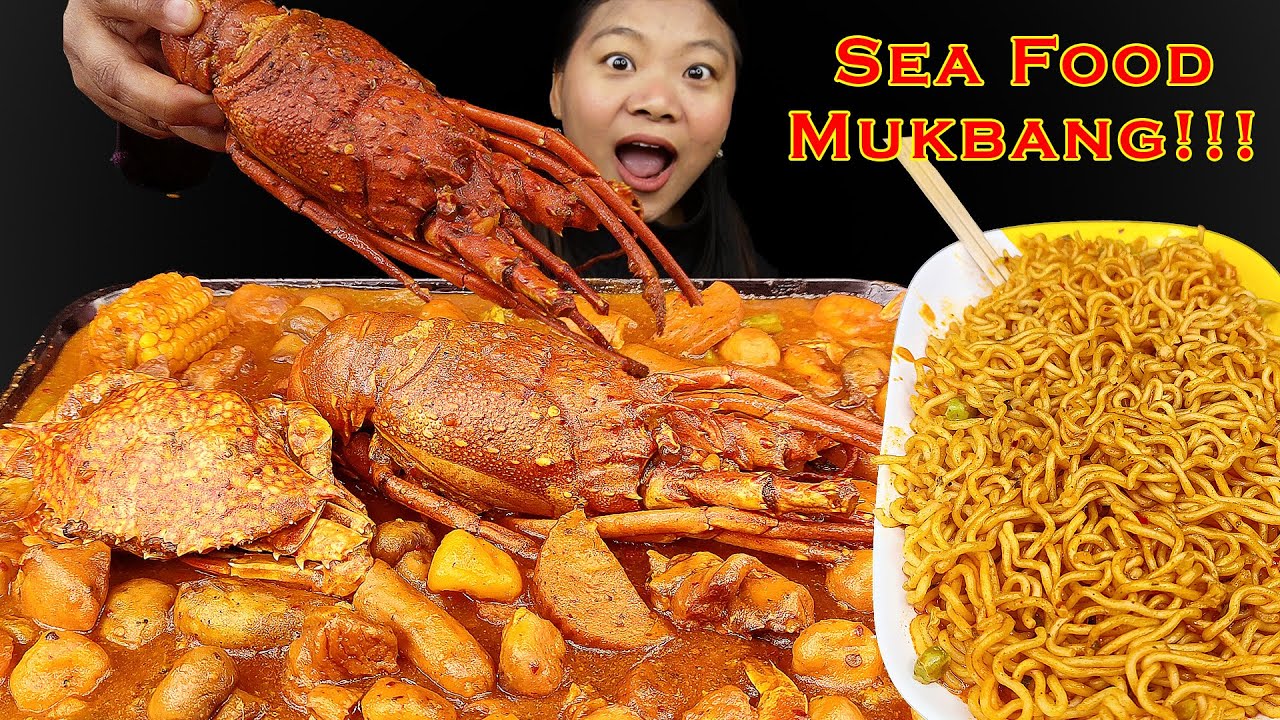 Sea Food Mukbang, Eating Lobster, Crab, Octopus, Prawn,Salami With ...