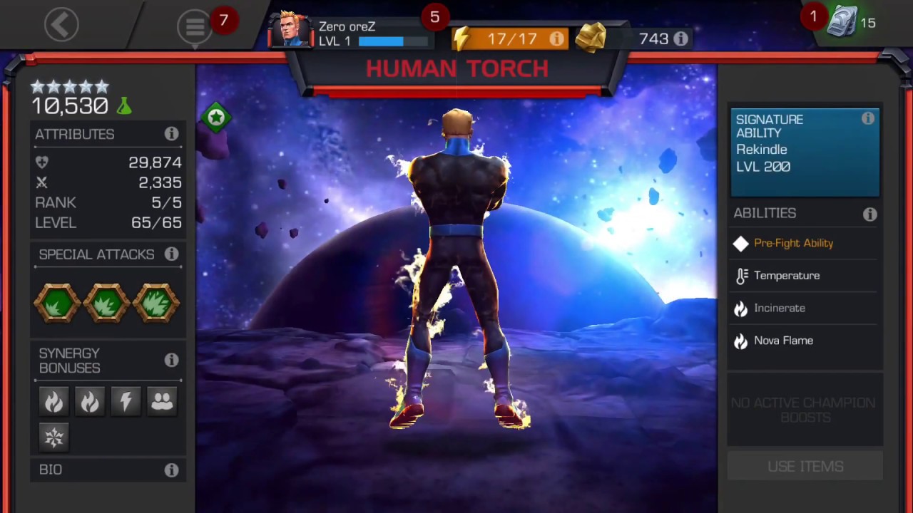 Human Torch - Gameplay, Abilities & Special Attacks - Marvel Contest of ...