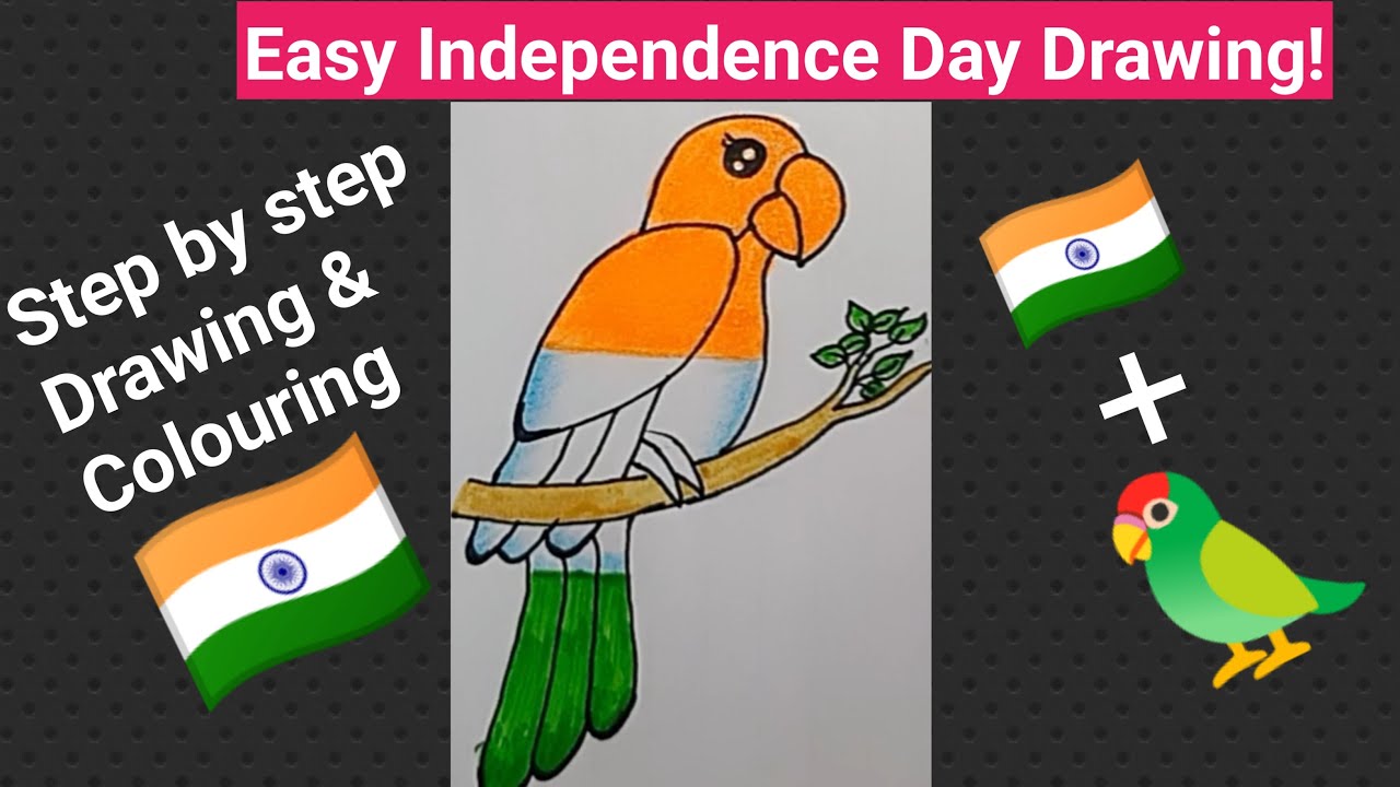 Easy independence Day Drawing For Kids -🦜+🇮🇳 Parrot with tricolour ...