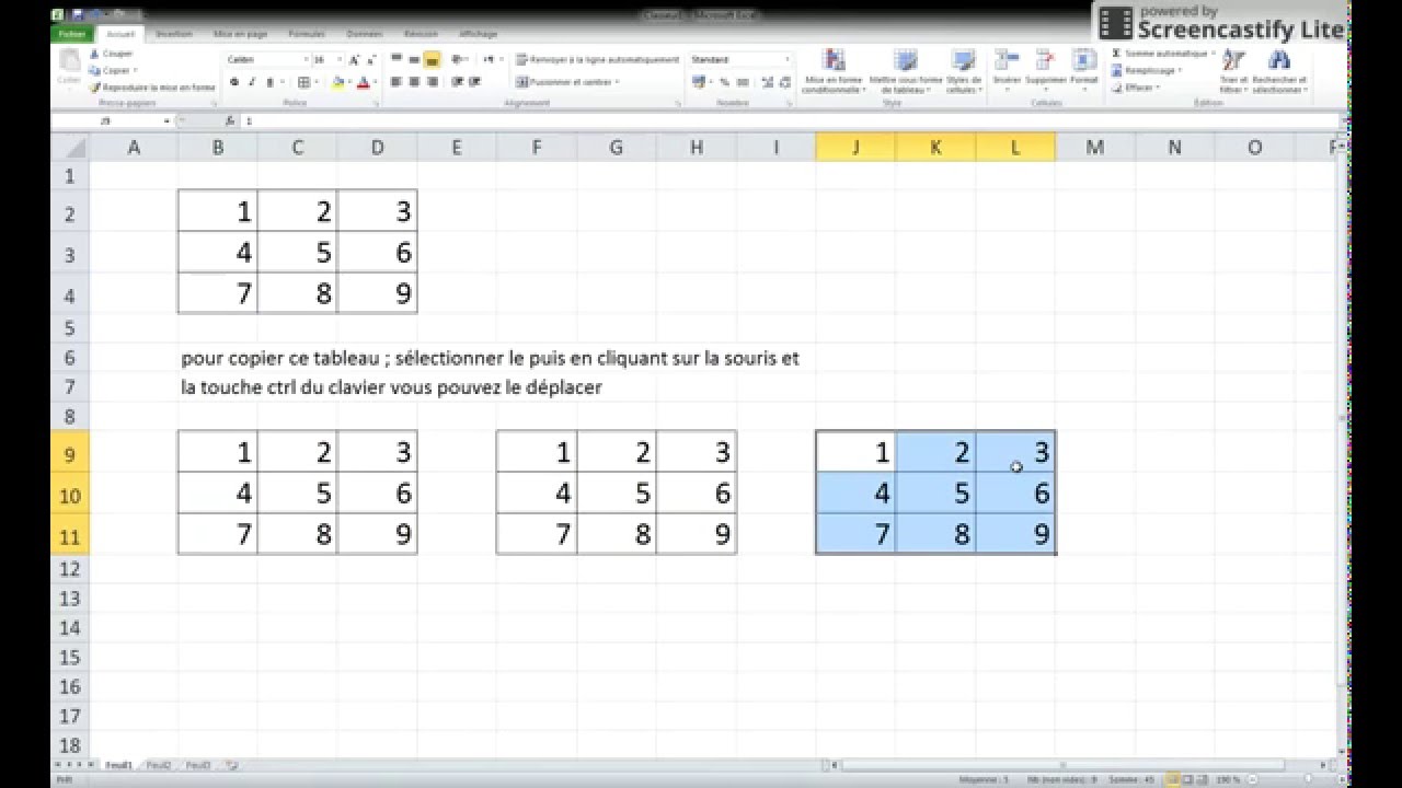 excel comment copier un tableau avec la souris et la touche CTRL du ...