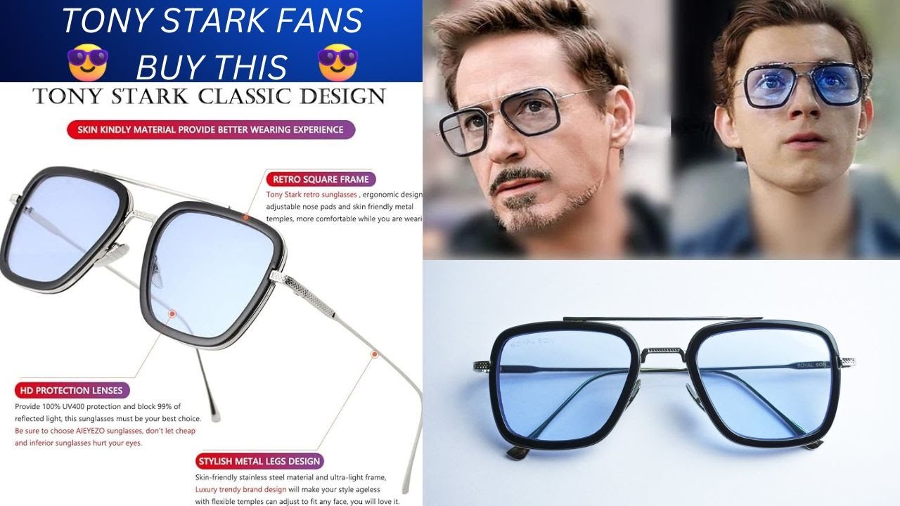 Review | AIEYEZO Tony Stark Sunglasses Vintage Square Metal Frame ...