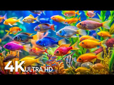 DREAM AQUARIUM 4K - Marine Life, Sea Animals and Coral Reef - Fish Tank Sounds for Deep Sleep #97