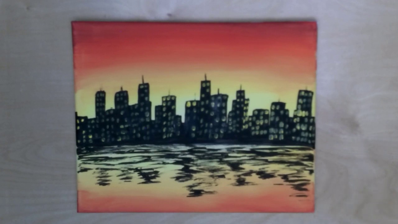Satisfying City Sunset Acrylic Painting - YouTube
