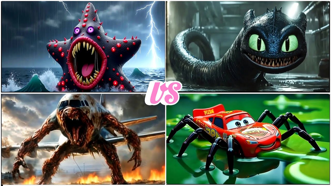 Hungry star.exe🆚️Dragon.exe🆚️INFECTED SKY🆚️Lightning McQueen spider ...