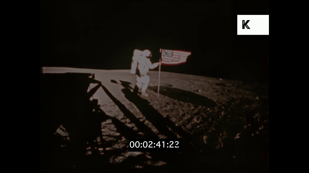 50fps | Apollo 11 Astronauts Plant US Flag, 1969 Moon Landing - 4K ...