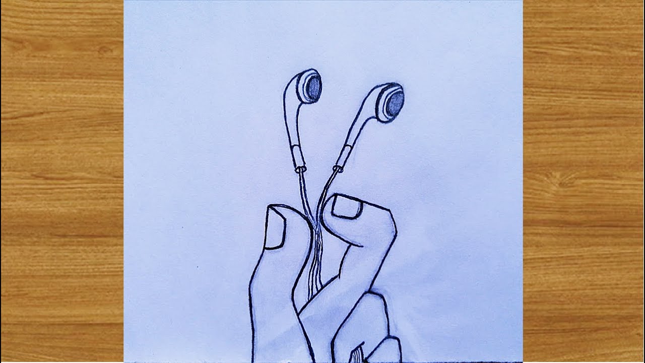 How to draw a hand holding earphones |Easy earphones in hand drawing ...