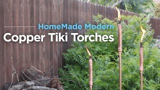 DIY Copper Tiki Torches anchored with Fast Setting Concrete