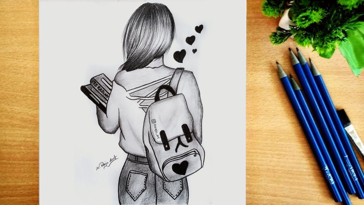 How to draw A beautiful girl going to college 🎒📚 | college Girl Drawing ...