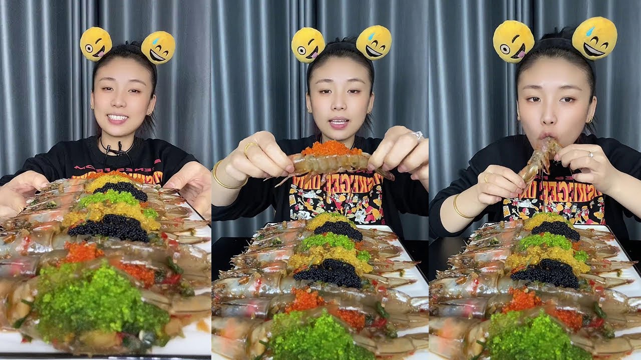 【XueYan Mukbang】Fish roe stuffed shrimp🐟🐟🦐🦐#Seafood#sashimi#gourmet# ...