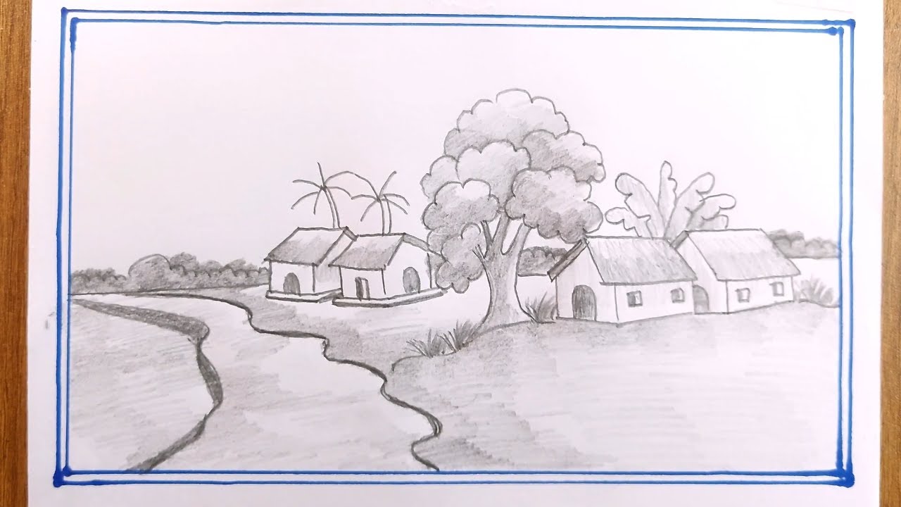 how to draw scenery of landscape/easy scenery drawing - YouTube