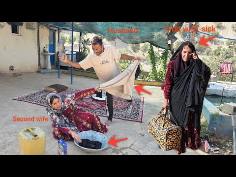 second lady wanted to wash her husband's clothes in absence offirst lady, but husband prevented her.