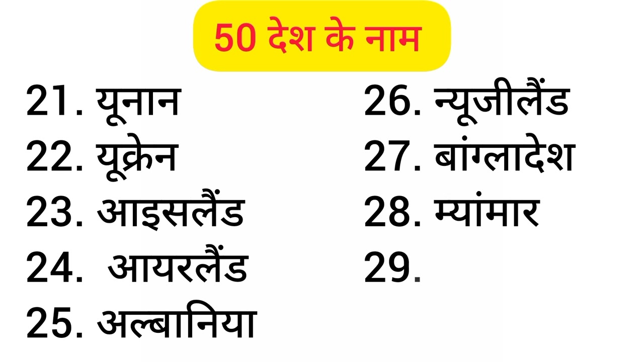 desh ke naam | 50 देश के नाम हिंदी में | 50 country name in hindi ...