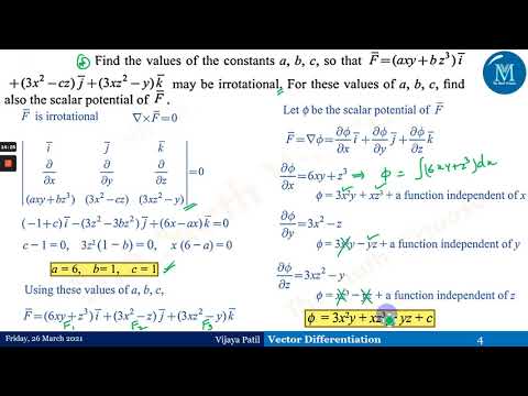 Vector Differentiation | problems - solenoidal, irrotational, scalar potential - YouTube