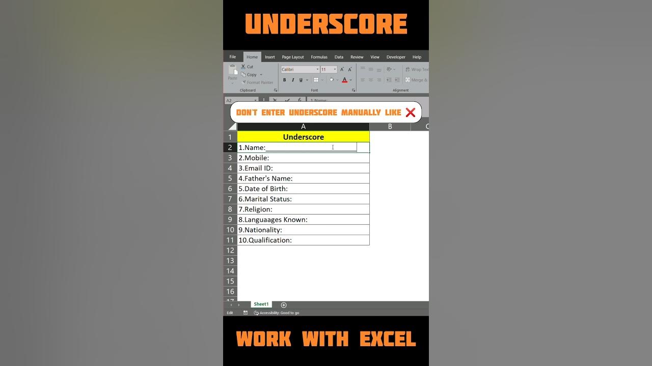 Enter underscore like this in excel #shorts #short #excel #india #trending #underscore #tips # ...