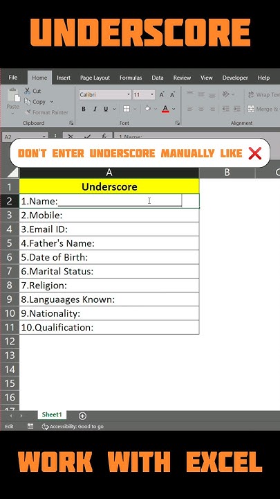 Enter underscore like this in excel #shorts #short #excel #india #trending #underscore #tips # ...