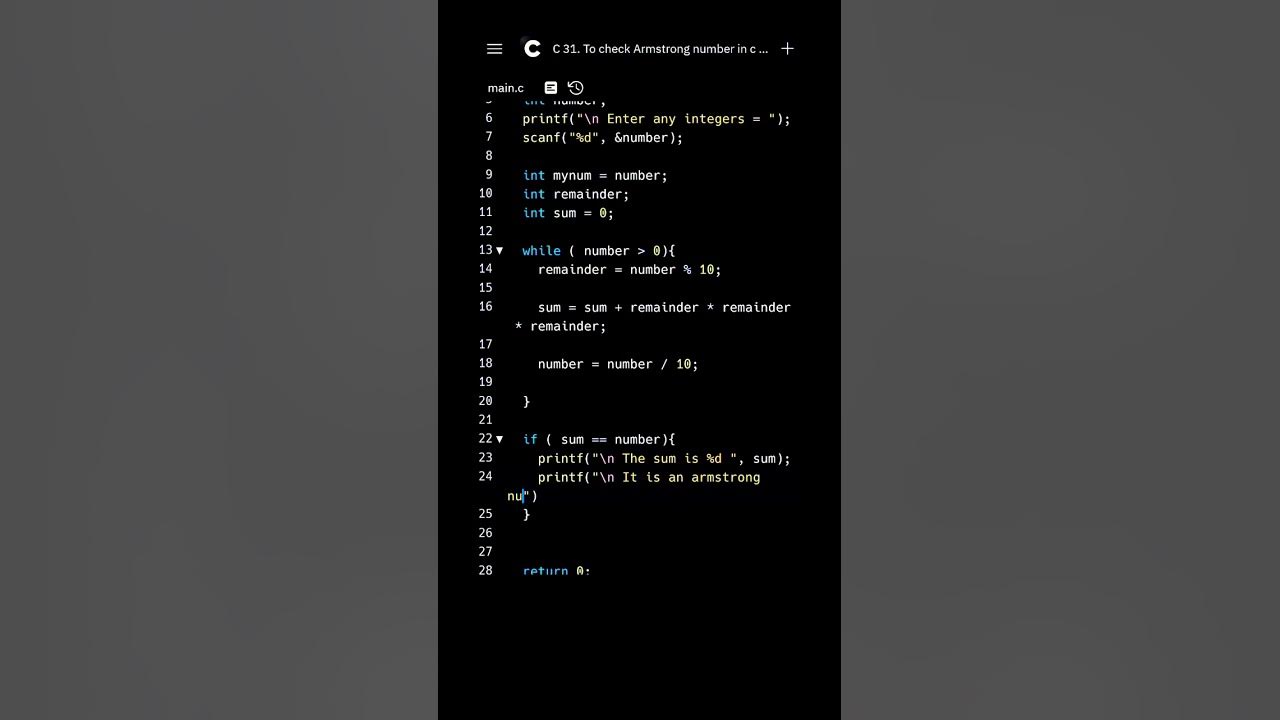 C31 To Check Armstrong Number In C Programming Youtube