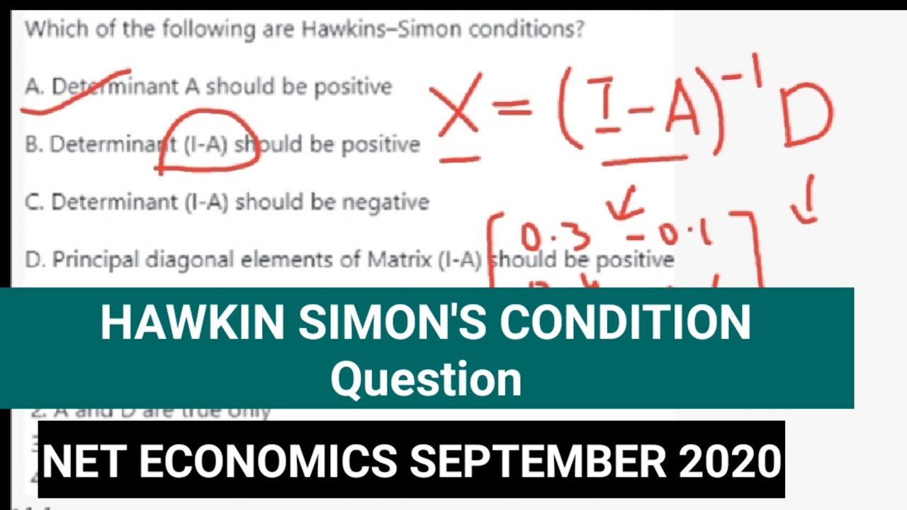 Hawkins Simon's Condition Question NET ECONOMICS SEPTEMBER 2020 - YouTube