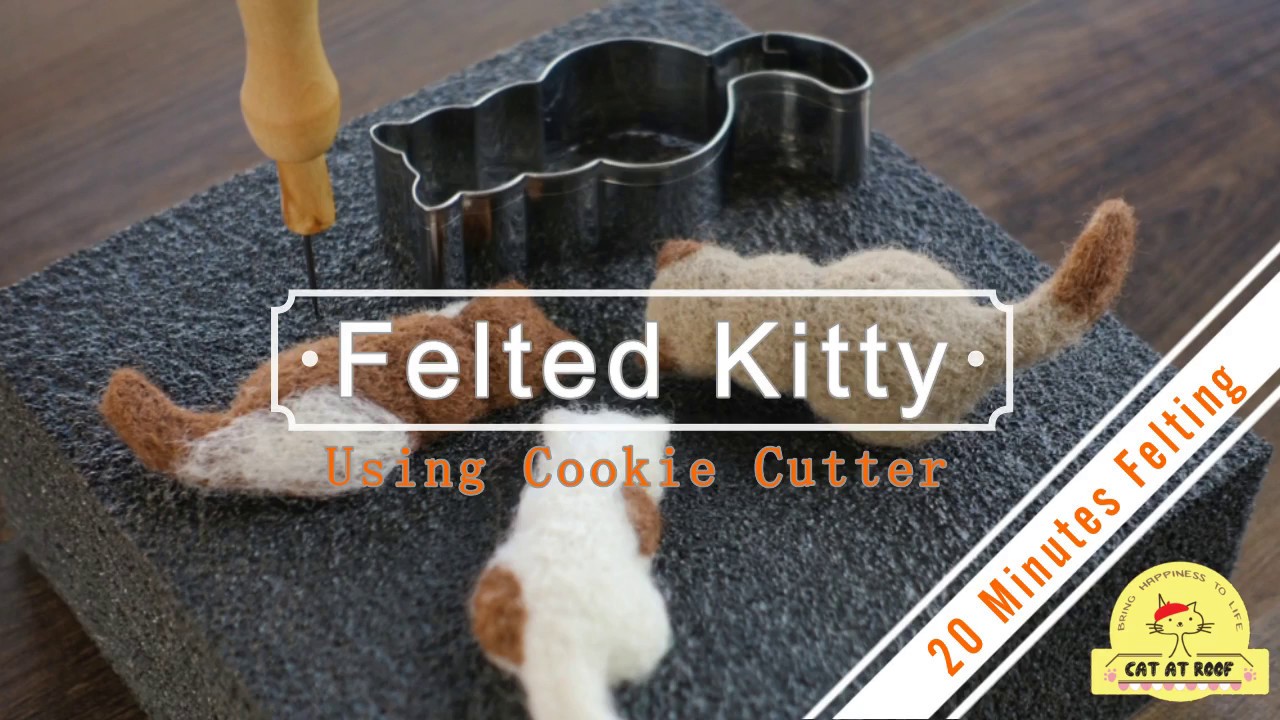 Needle Felting - Make a felted Kitty pin using cookie cutter 貓餅乾 ...
