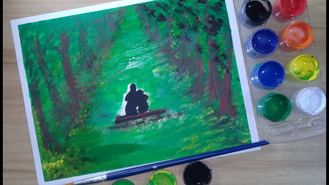 Nature Green Scenery Drawing & Painting - Step by Step for beginners # ...