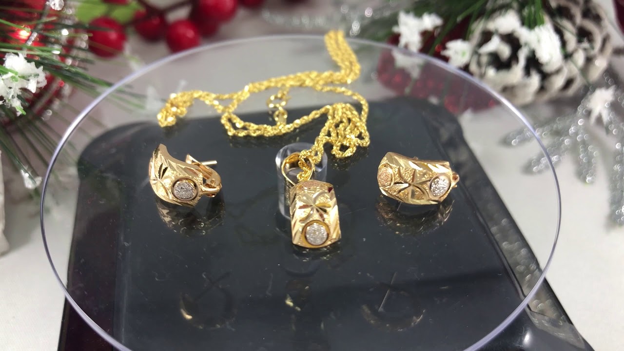 18K Saudi Gold Necklace and Earrings Set - YouTube