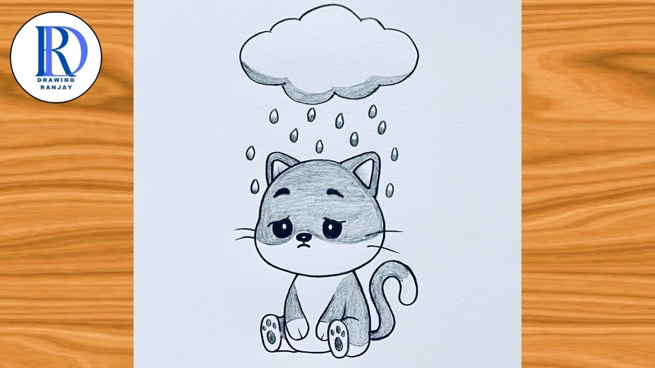 Cat drawing with rainy day || Easy Cat drawing - YouTube