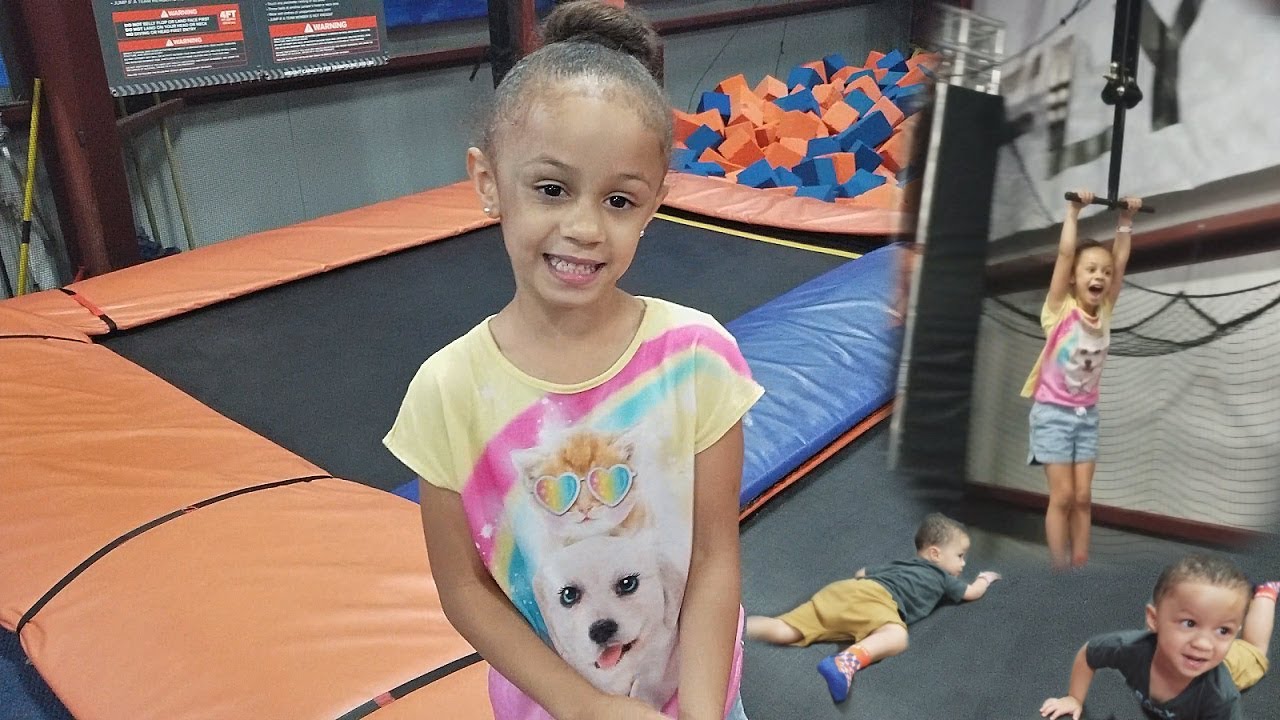 Fun Indoor Trampoline Park Obstacle Course Challenge!! - YouTube