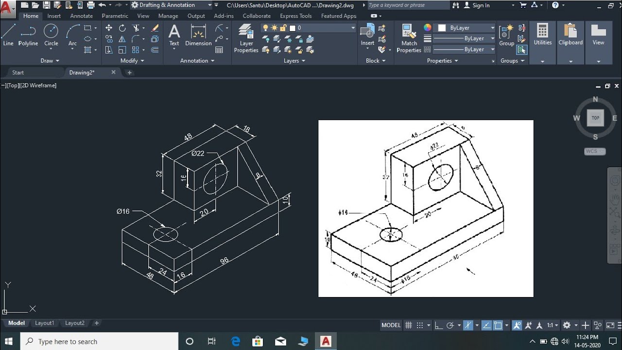 Isometric drawing in AutoCAD, figure 3, AutoCAD tutorial - YouTube