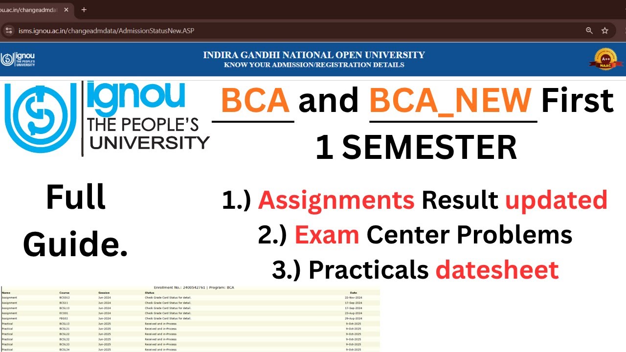 BCA and BCA_NEW 1 Semester assignments result updated, exam and ...