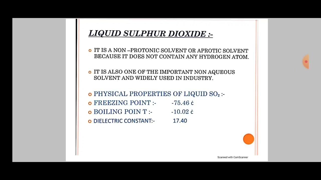 liquid sulphur dioxide as a non aqueous solvent - YouTube