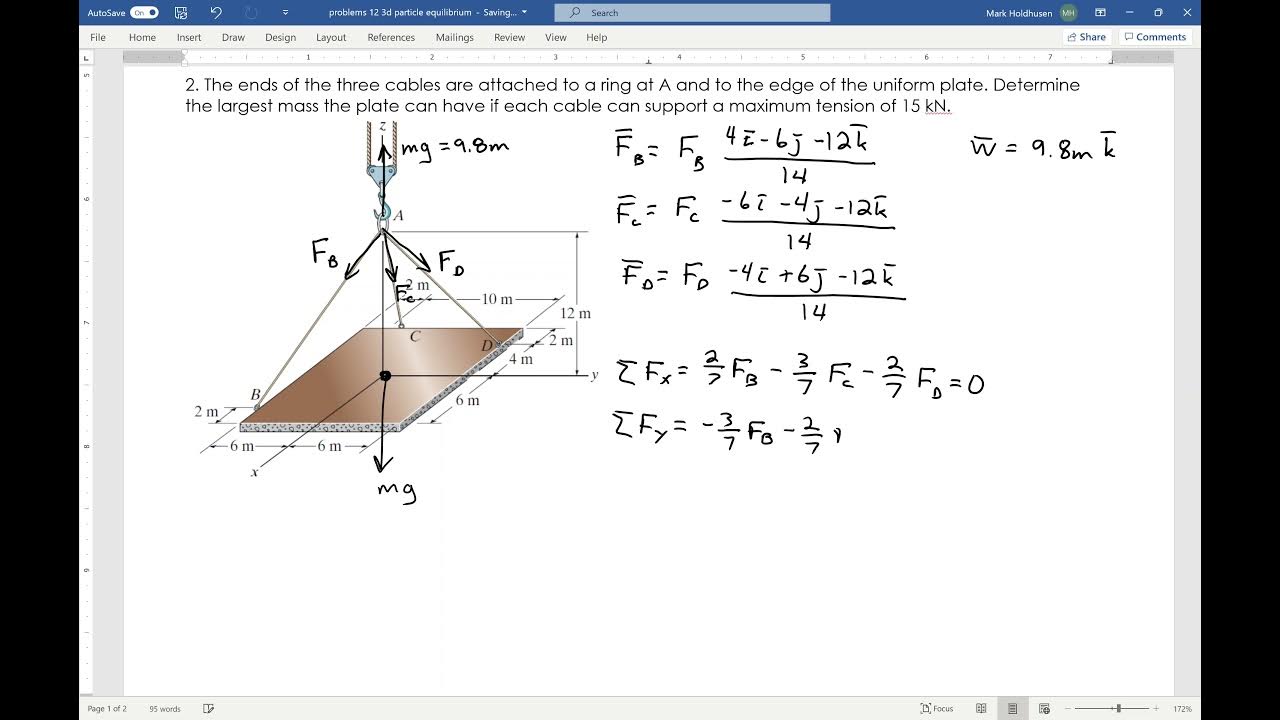 ENGR 220 3D Particle Equilibrium Example 2 - YouTube