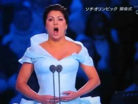 Anna Netrebko sings Olympic Anthem at Sochi2014 - YouTube