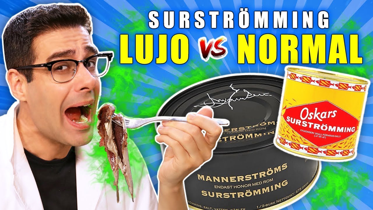 Probando SURSTRÖMMING DE LUJO VS NORMAL | RETO Comida que peor huele ...