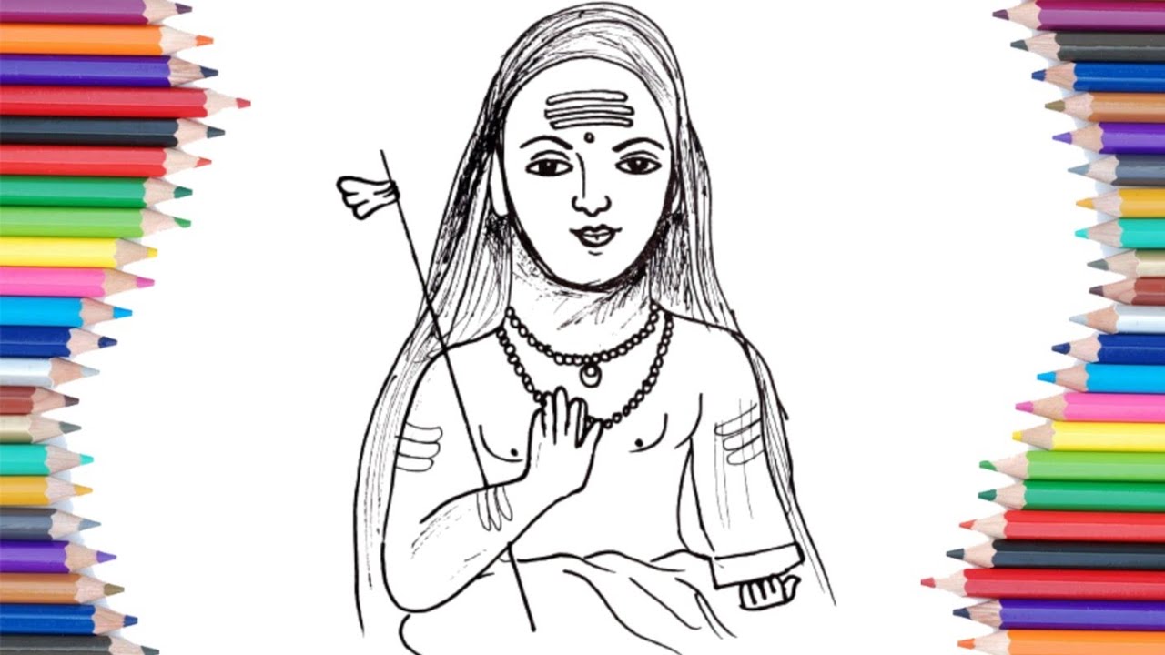 Adi Shankaracharya Pencil Sketch | How To Draw Adi Shankaracharya Step ...