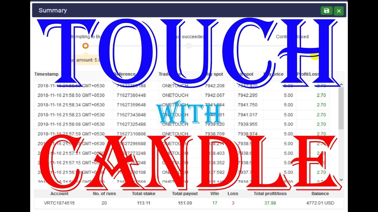 Touch Binary Bot with Candle Stick Volatility 10 - YouTube