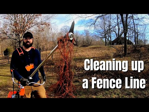 Cleaning Up A Fence Line With A Brush Cutter - YouTube