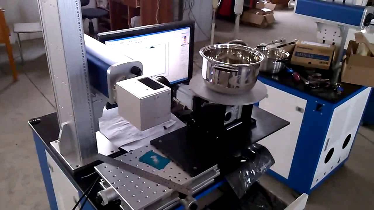 fiber laser marking on stainless steel pan with rotary table - YouTube