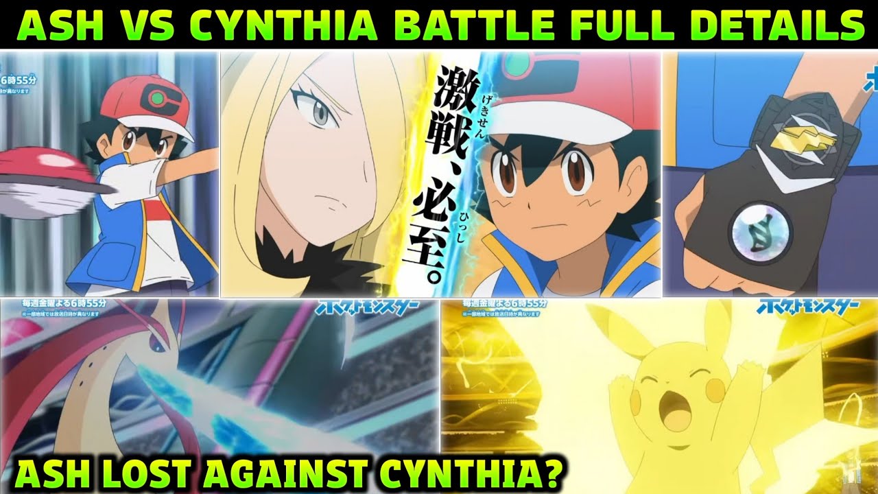 Ash Vs Cynthia Official Battle Full Details | Pokemon Journeys Episode ...